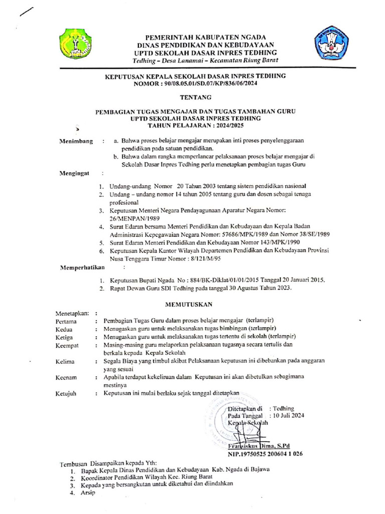 SK Pembagian Tugas 2024 - 2025 | PDF