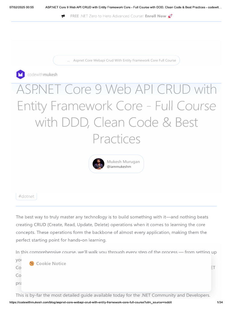 Core 9 Web API CRUD With Entity Framework Core - Full Course With DDD, Clean Code & Best ...