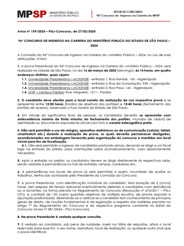 Aviso Nº 159-25 - Divisão de Salas Preambular para Site | PDF