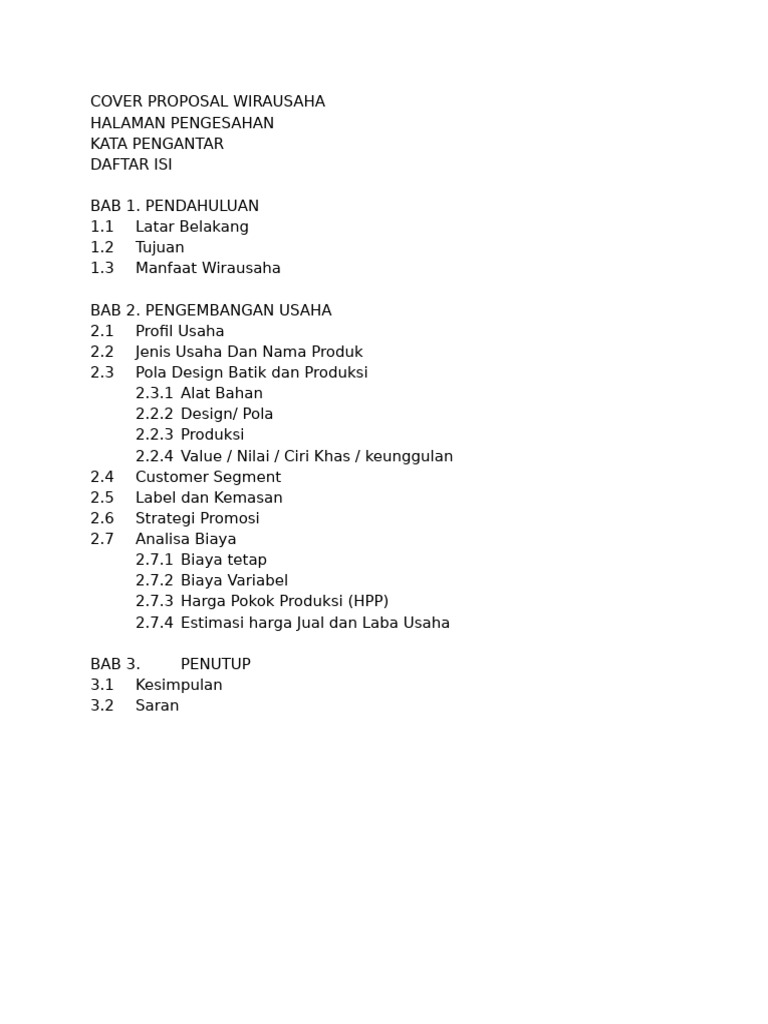 Proposal Wirausaha - p5 Wirausaha | PDF