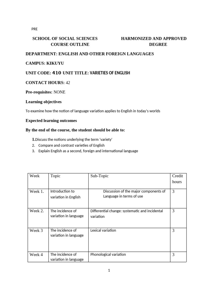 Varieties of English Course Outline | PDF | English Language ...
