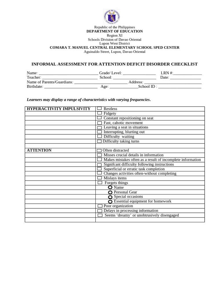 2021 Informal Assessment for Disability | PDF | Learning | Teachers