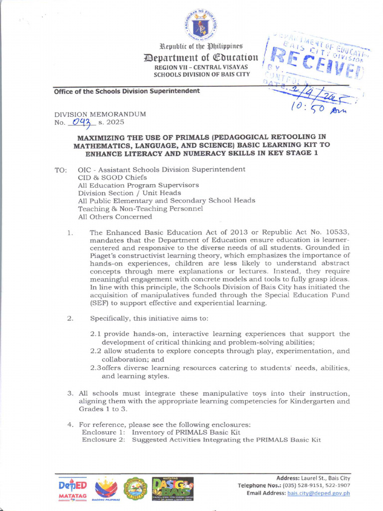 DM No. 043 S. 2025 Maximizing The Use of PRIMALS Pedagogical Retooling ...