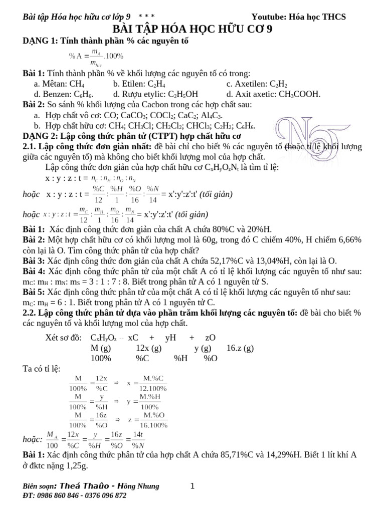 Bai Tap Hoa Huu Co Lop 9 Va Phuong Phap Giai-2 | PDF