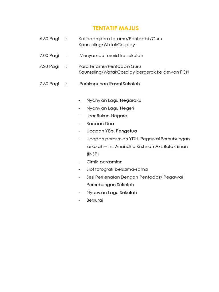 Tentatif Majlis Jom Ke Sekolah | PDF