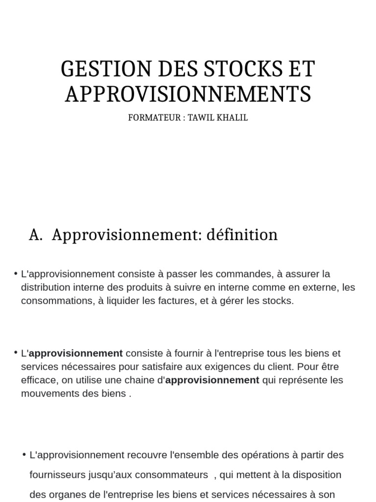 GESTION APPROVISIONNEMENTS Cours O | PDF | Stock | Logistique