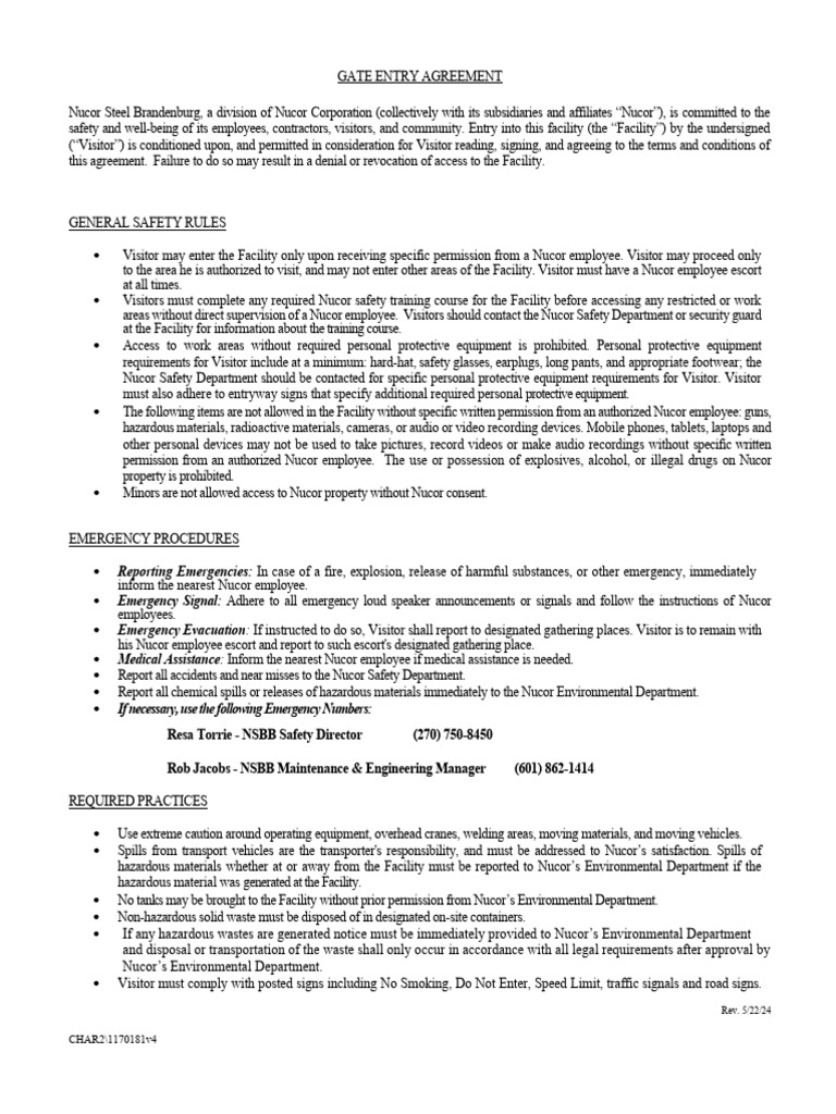 Nucor Gate Entry Form - NSBB 2024 - Danieli Tour Event | PDF ...