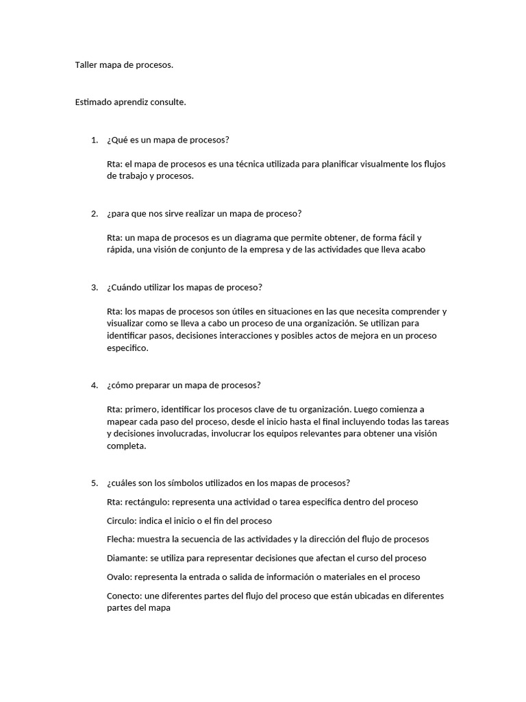 Taller Mapa de Procesos | PDF