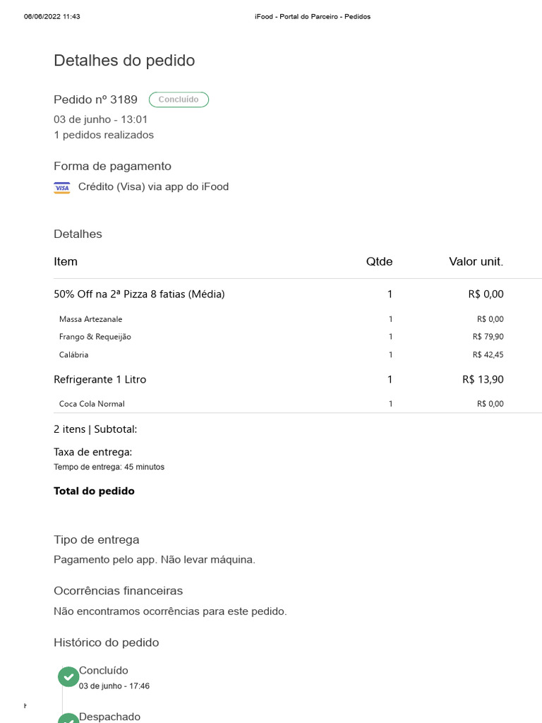 Ifood - Portal Do Parceiro - Pedidos | PDF