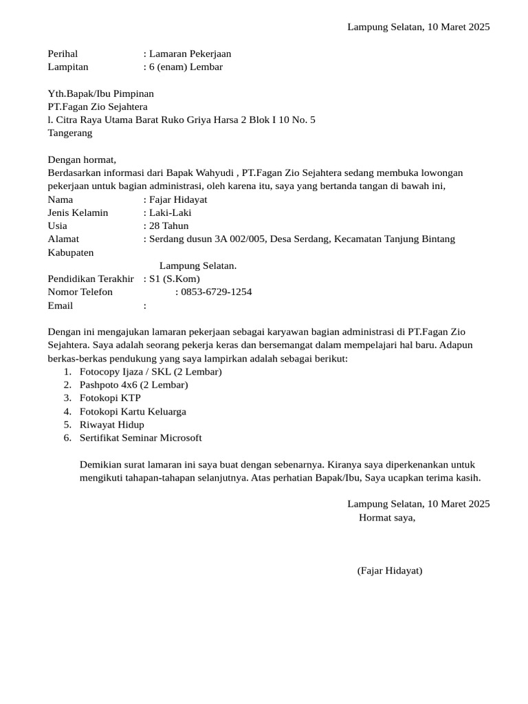 Surat Lamaran Pekerjaan | PDF