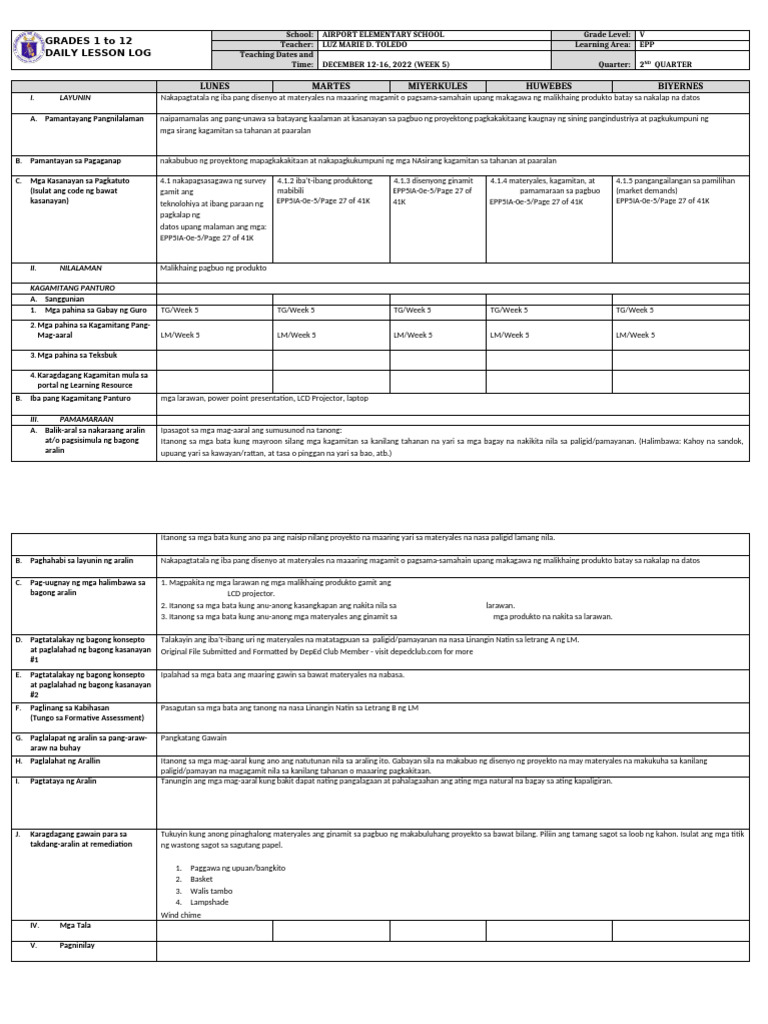 DLL - Epp 5 - Q3 - W5 | PDF