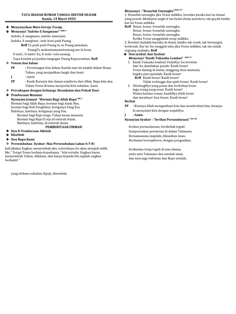 Tata Ibadah Rumah Tangga Siloam | PDF