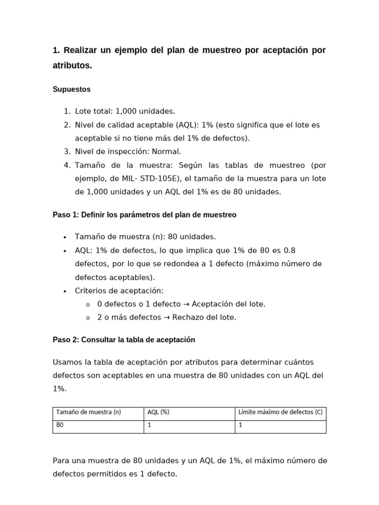 Ejemplo Del Plan de Muestreo Por Aceptación Por Atributos. | PDF ...