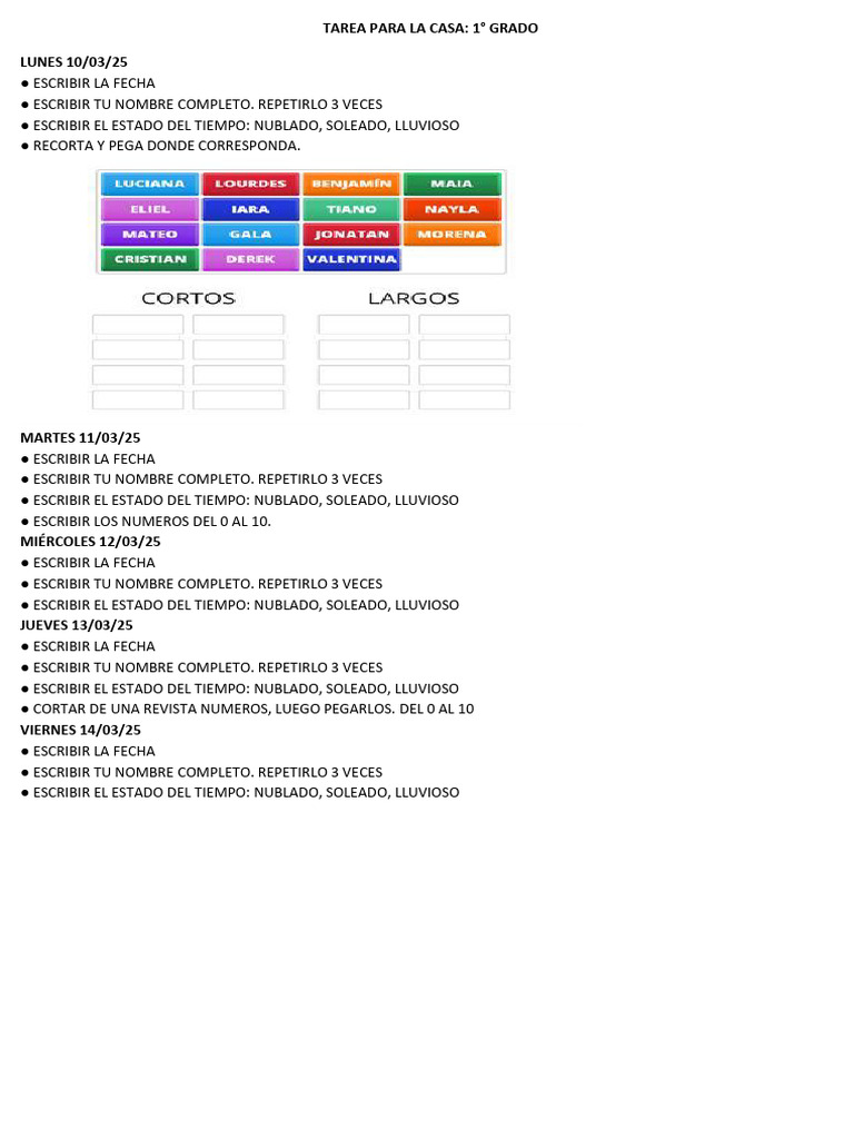 TAREA PARA LA CASA SEMANA 10 AL 14 DE MARZO 2025 1B | PDF