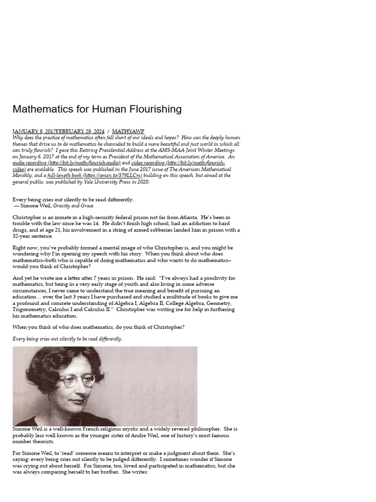 Mathematics and Human Flourishing Insights | PDF