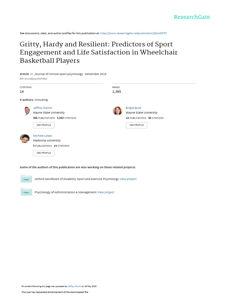 Gritty, Hardy and Resilient Predictors of Sport Engagement and Life ...