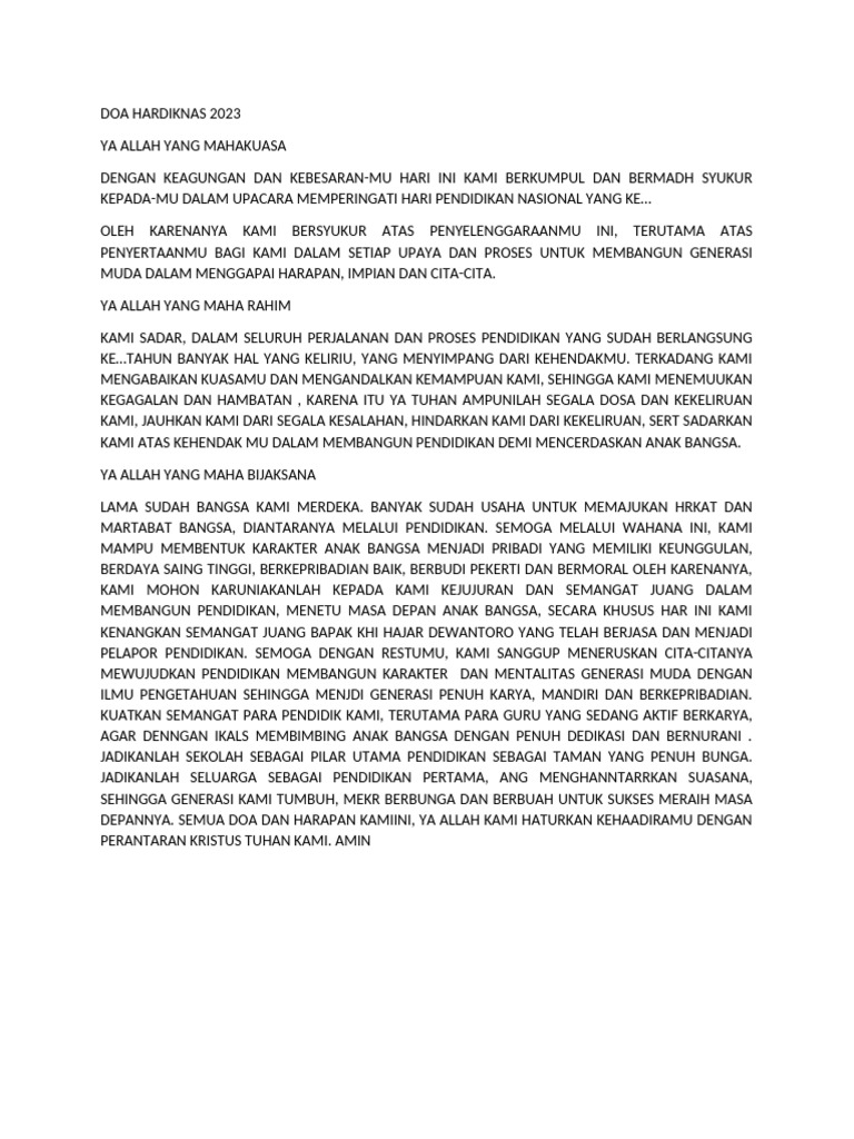 Doa Upacara Hardiknas 2023 | PDF