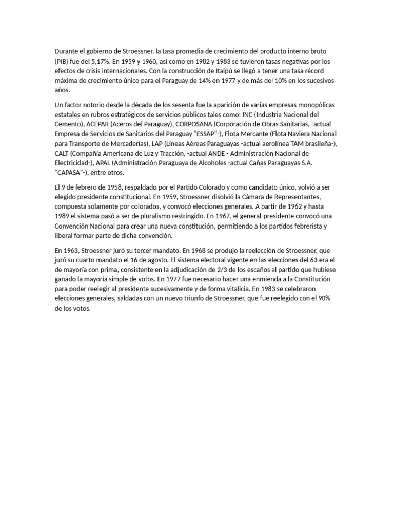 Crecimiento del PIB y régimen de Stroessner | PDF