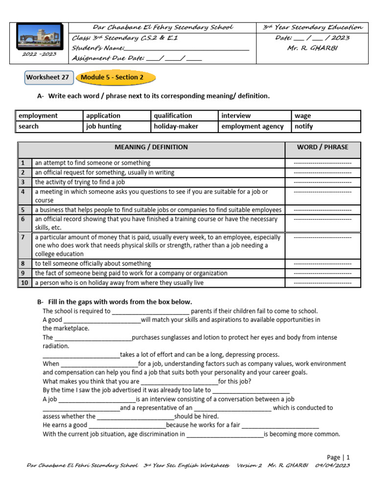 Worksheet 27 - Module 5 - Section 2 - Listening | PDF | Employment | Labor