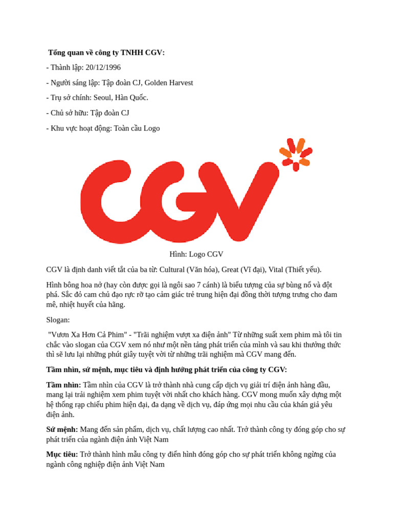 Tổng quan về công ty TNHH CGV | PDF