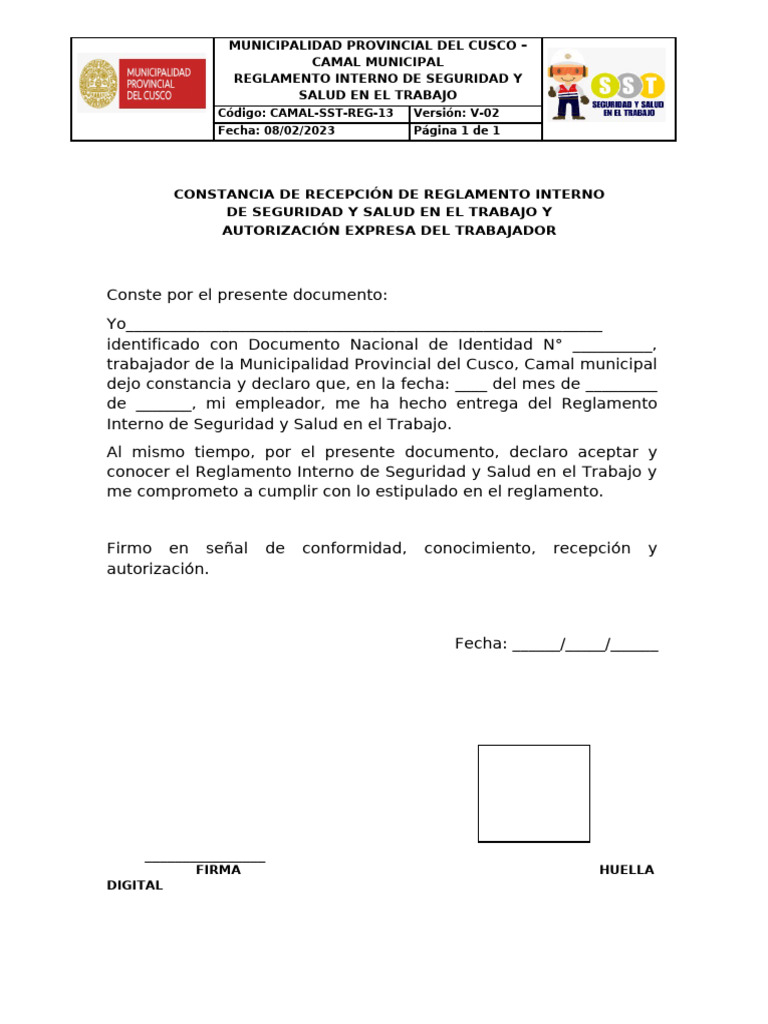 Registro de Recepción Del RISST | PDF