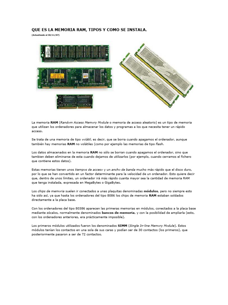 Que Es La Memoria Ram | PDF | Memoria de acceso aleatorio | Almacenamiento de datos de la ...