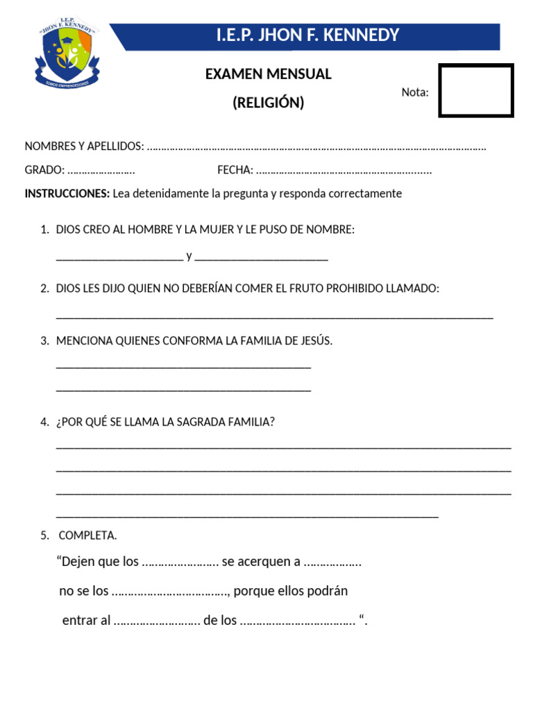 Examen de Religion | PDF