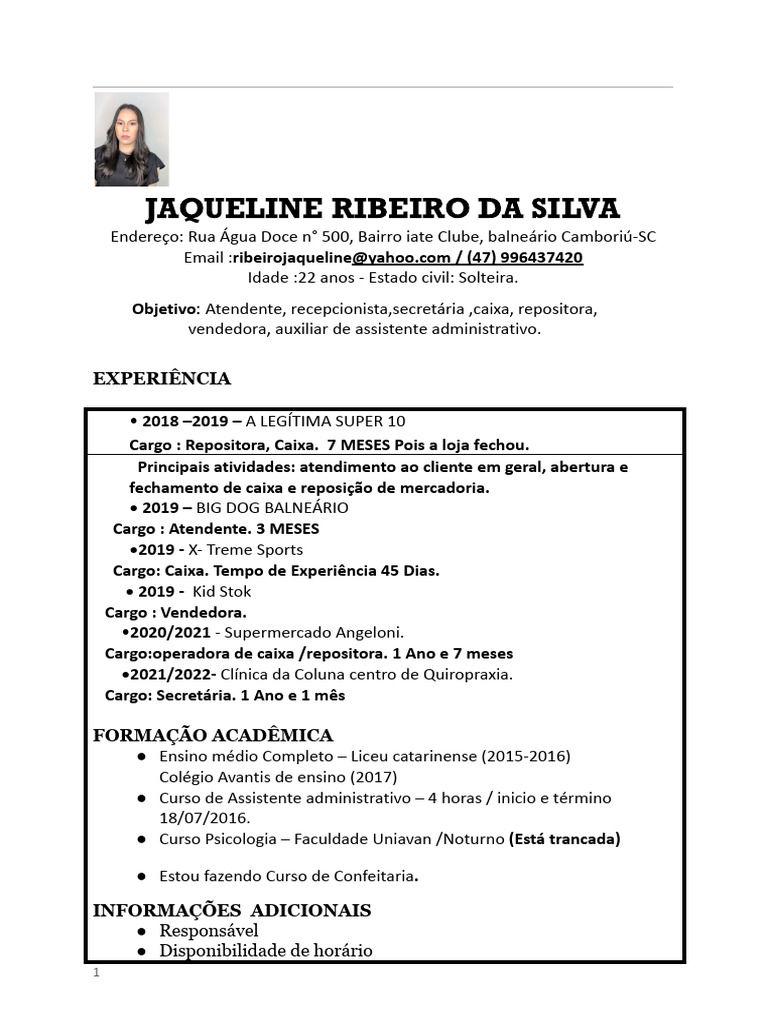 Currículo 2022 Jaqueline Ribeiro | PDF