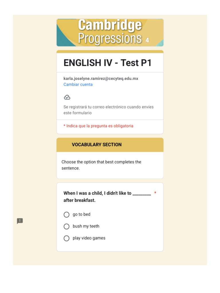 ENGLISH IV - Test P1 | PDF