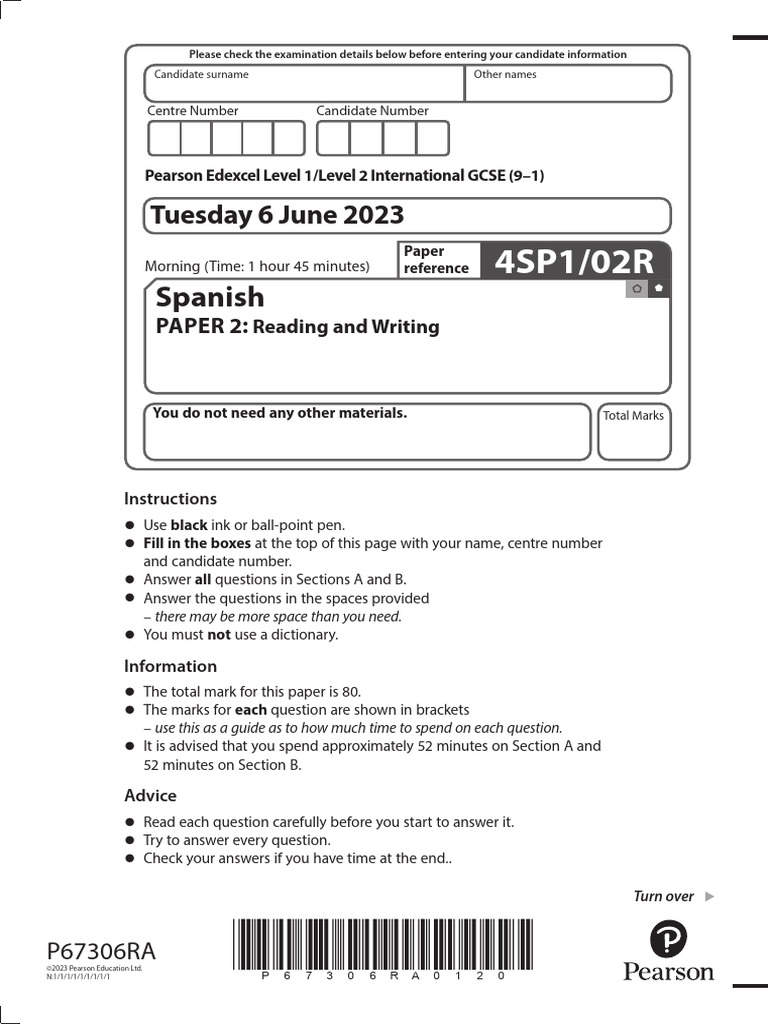 Spanish Reading and Writing Paper (EDEXCEL IGCSE) | PDF | Peatonal