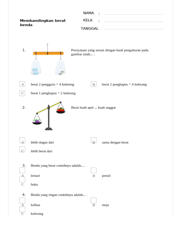 Latihan Soal Membandingkan-Berat-Benda | PDF