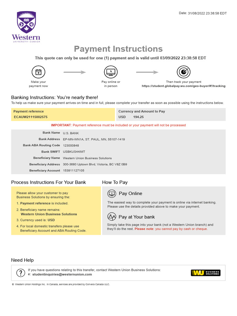Payment Instructions for Western Union | PDF | Banks | Payments