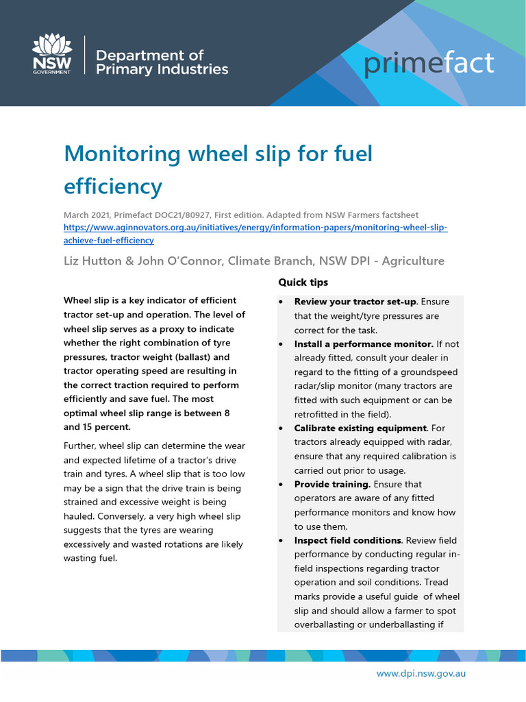 Primefact Monitoring Wheelslip For Fuel Efficiency | PDF | Tractor | Tire