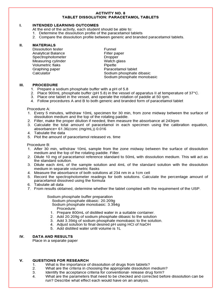 Act No. 8-Dissolution Testing | PDF | Ph | Acid