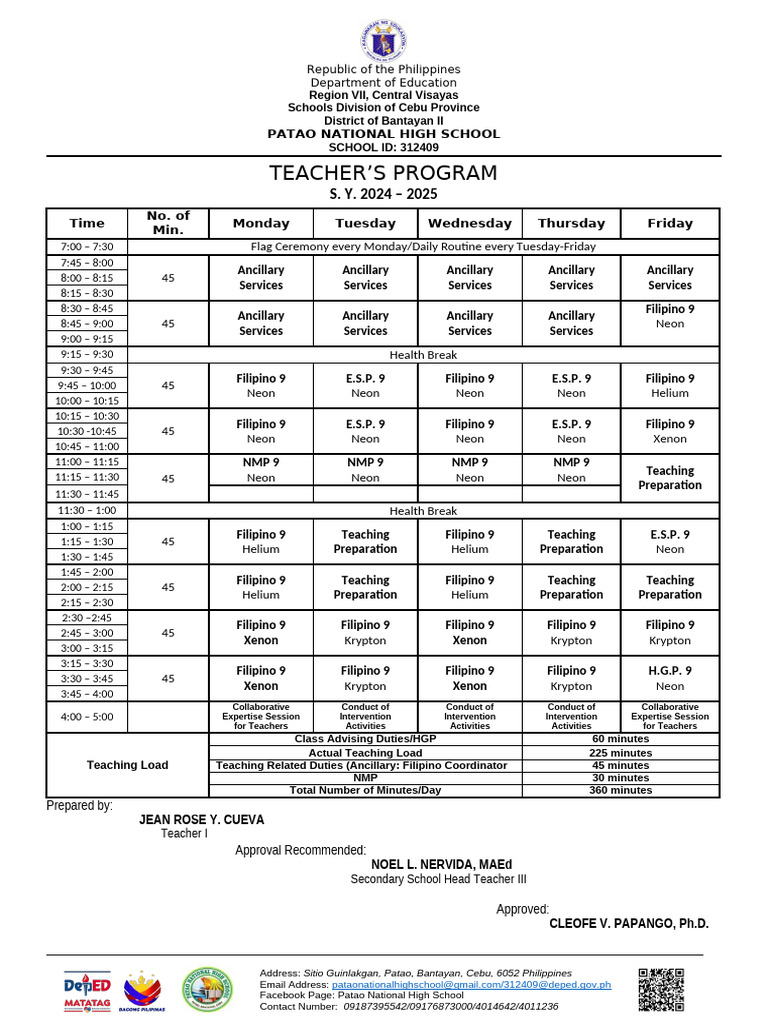 Class and Teachers Program Final | PDF | Sets Of Chemical Elements | Chemical Elements