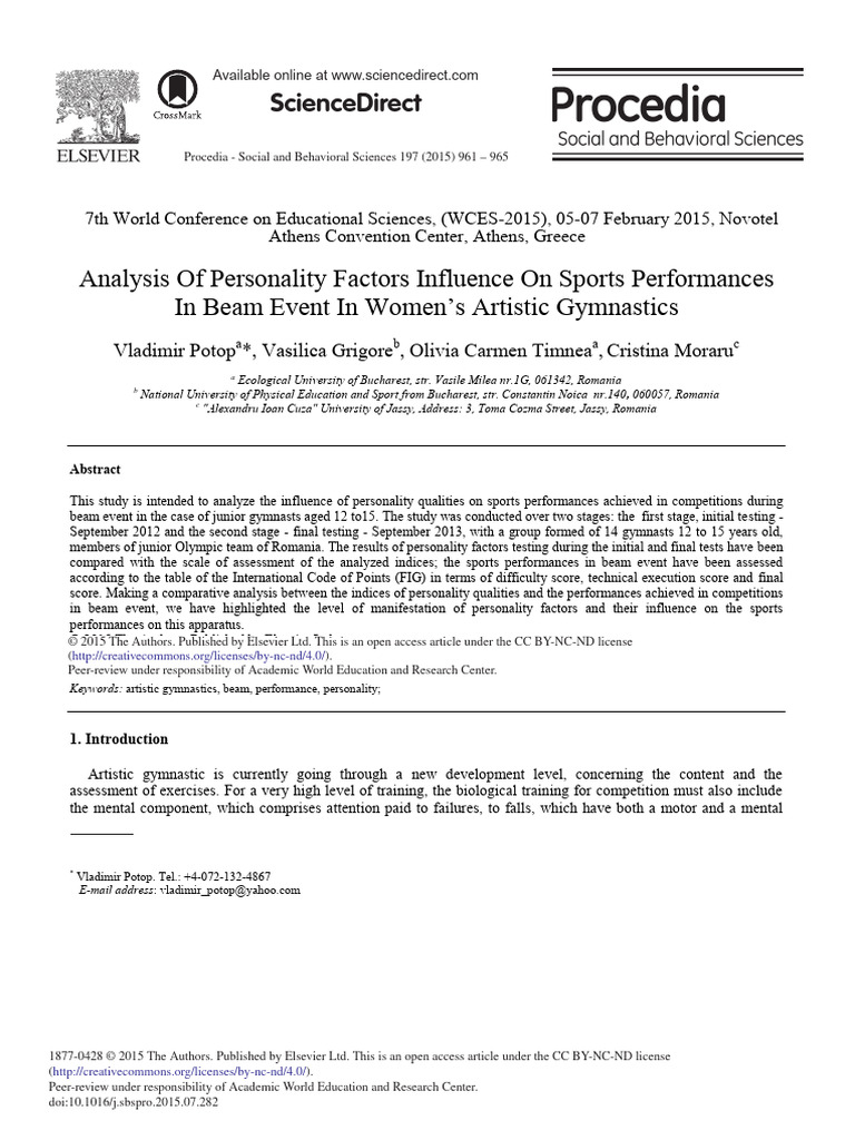 Analysis of Personality Factors Influence On Sports Performance in Beam ...
