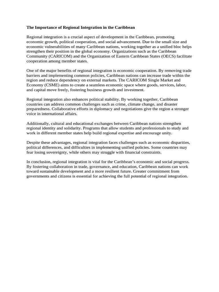 Benefits of Caribbean Regional Integration | PDF