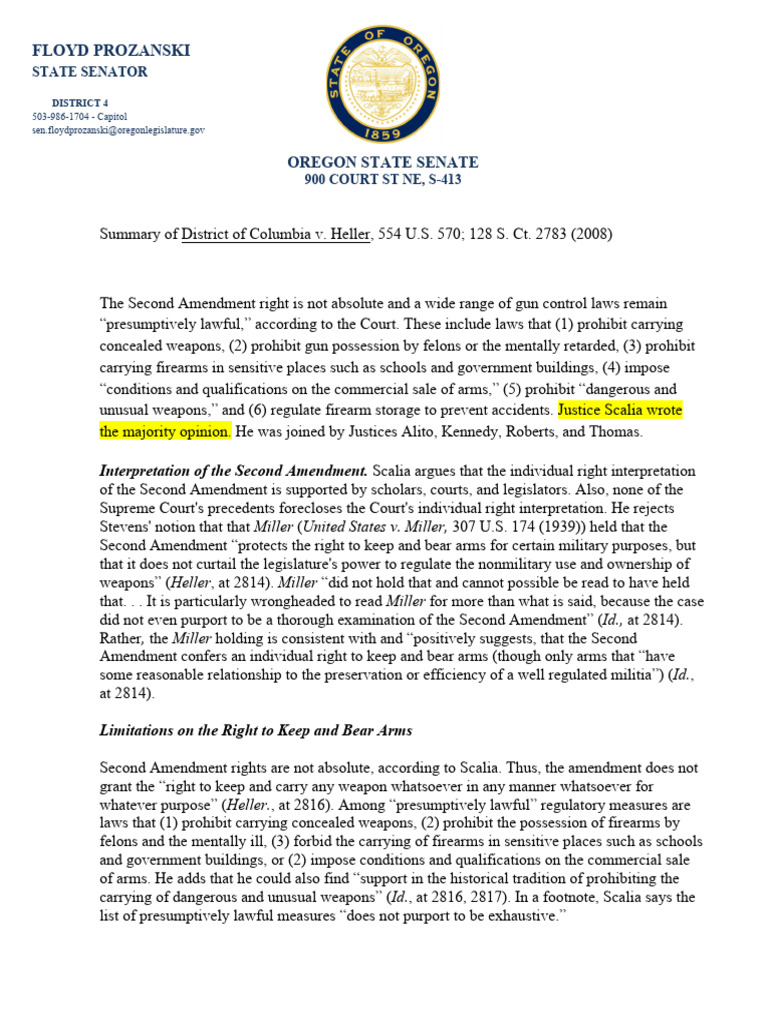Scalia on proper gun restrictions | PDF | District Of Columbia V ...