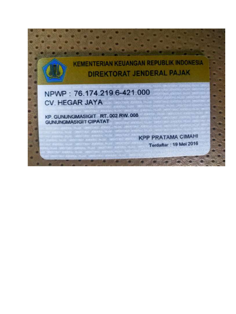 NPWP PERUSAHAAN CV.HEGAR JAYA | PDF