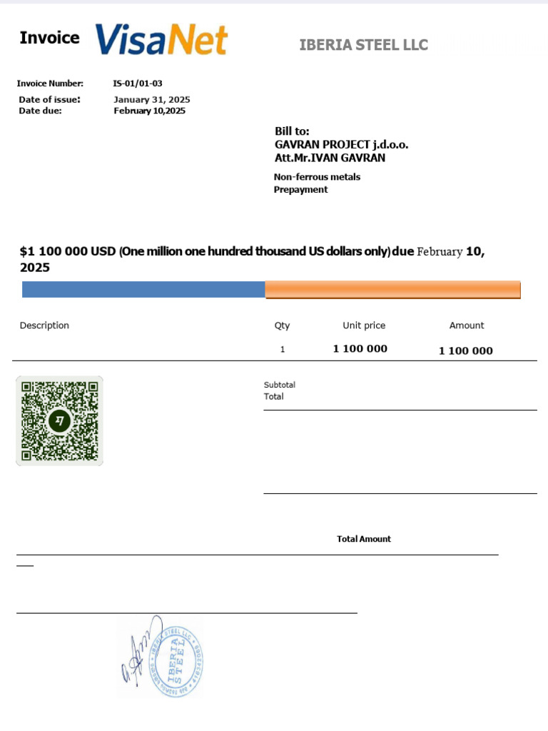 Gavran Project Invoice for $1.1M | PDF