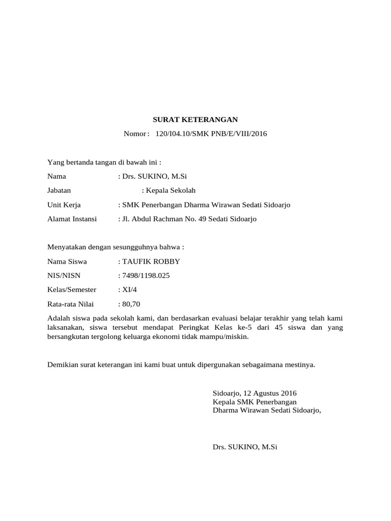 Surat Keterangan Prestasi | PDF