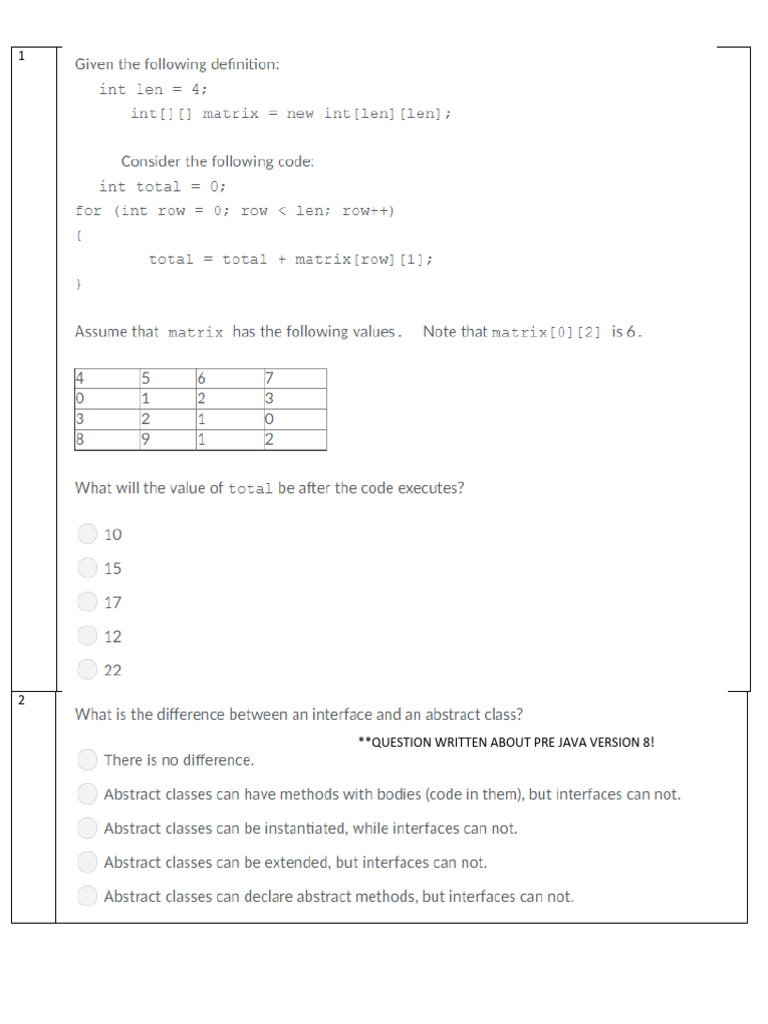 AP CSA 2016 Practice Questions | PDF