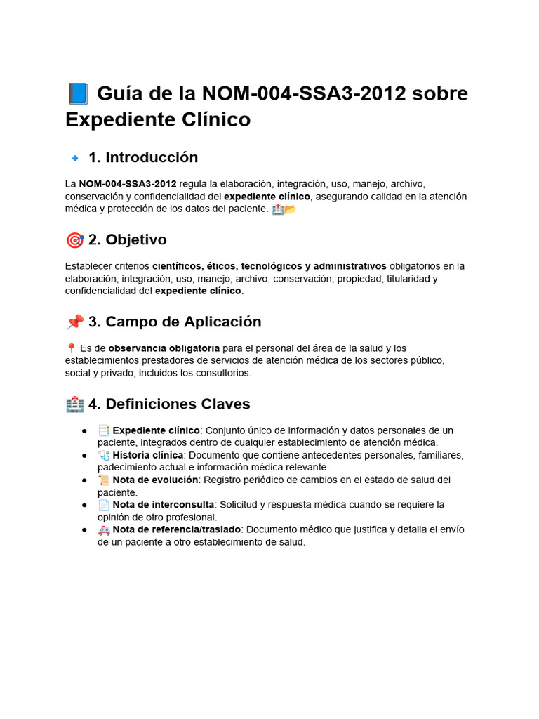 ? Guía de La NOM-004-SSA3-2012 Sobre Expediente Clínico | PDF | Medicina | Especialidades Medicas