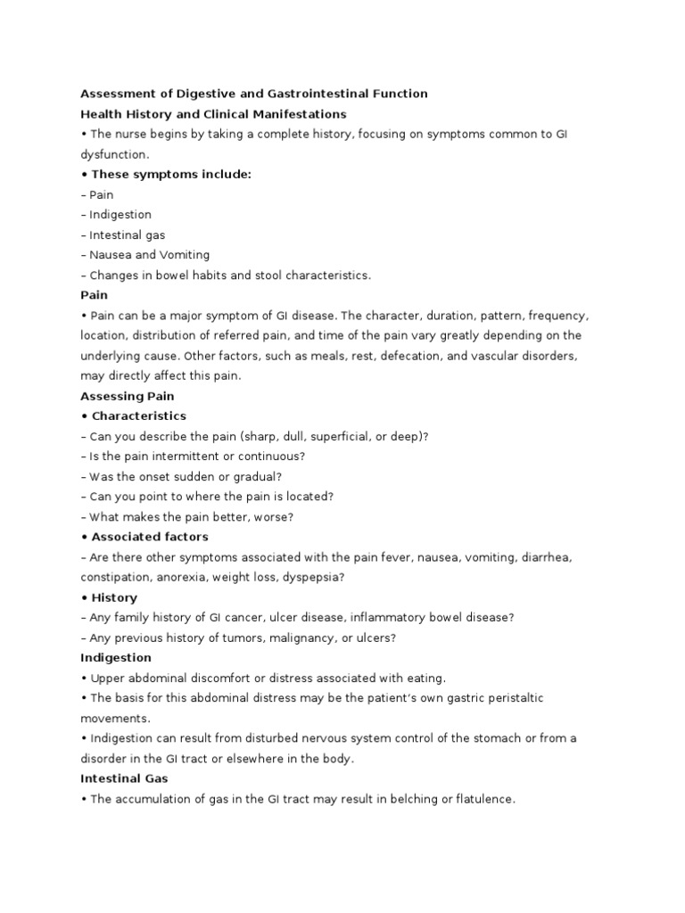 Assessment of Digestive and Gastrointestinal Function | PDF ...