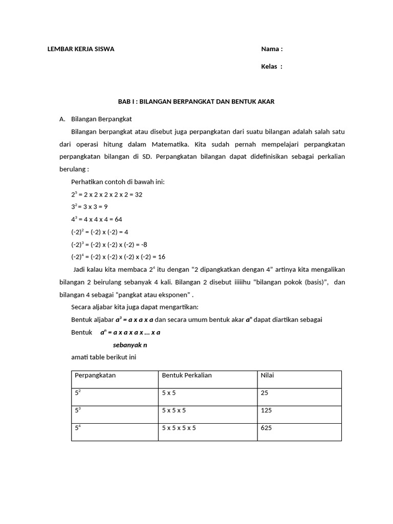 LKPD Bilangan Berpangkat - Kelas 9 | PDF