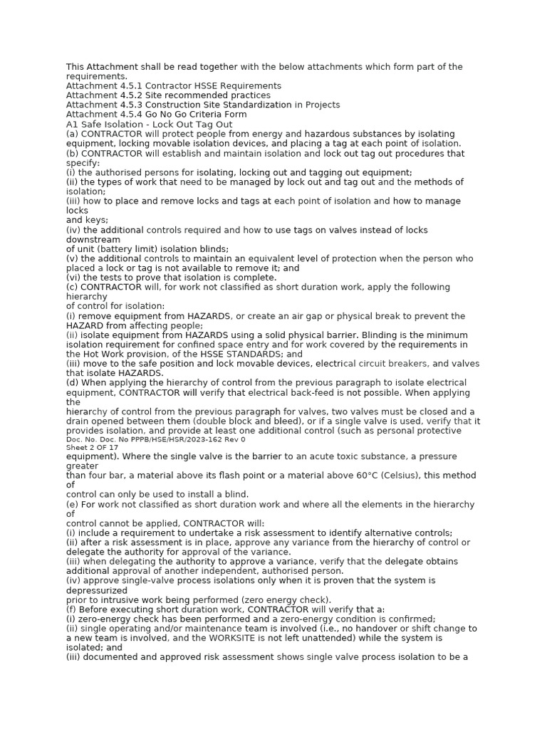 Contractor HSSE Lock Out Tag Out Procedures | PDF | Safety | Occupational Safety And Health