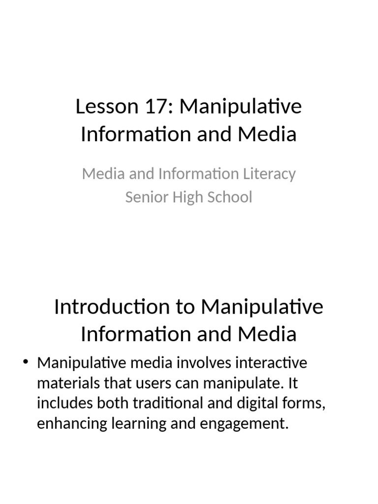 Lesson 17 Manipulative Information and Media | PDF