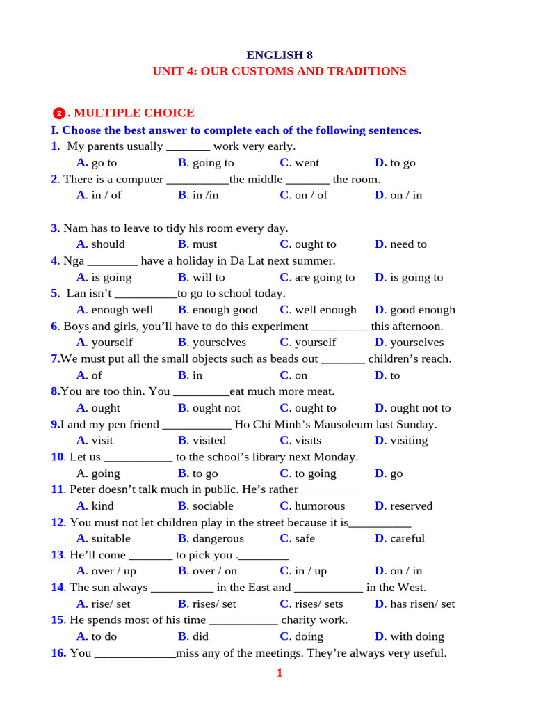 Bài tập Anh 8 theo unit E8 UNIT 4.DA SUA | PDF | Jeans