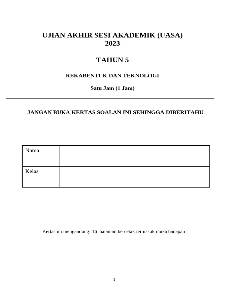 UASA RBT TAHUN 5 2023 Kedua | PDF
