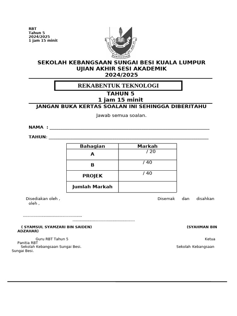 Muka Depan Uasa 20242025 | PDF